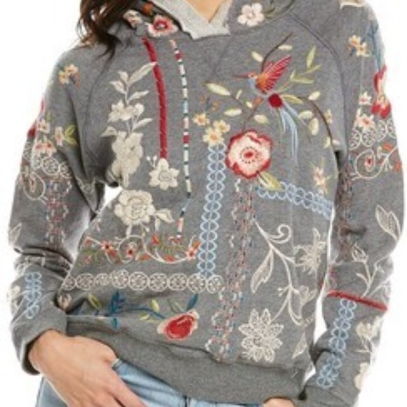 Johnny Was | Tops | Johnny Was Ellia Floral Embroidered Crop Sweatshirt ...